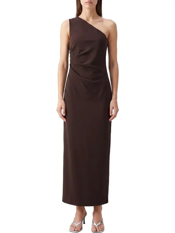 PAROSH P.a.r.o.s.h. One-shoulder Asymmetric Sheath Midi Dress In Cady - Brown