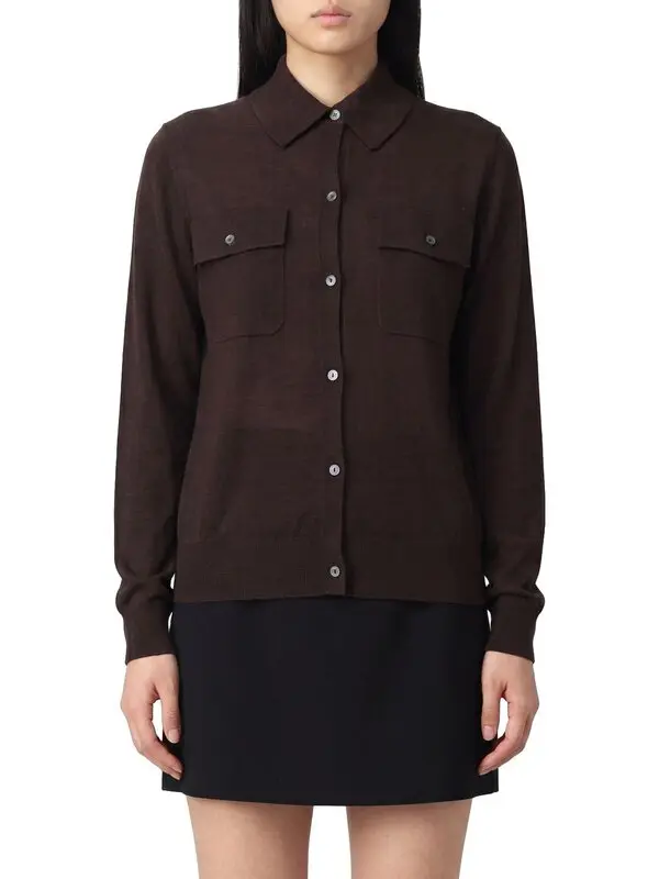 PAROSH P.a.r.o.s.h. Wool, Silk, And Cashmere Blend Cardigan With Patch Pockets - Brown