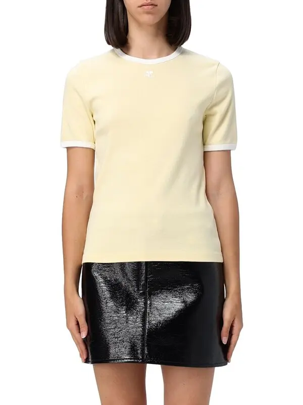 COURREGES Slim Fit Cotton T-shirt With Contrast Logo And Trim - Yellow