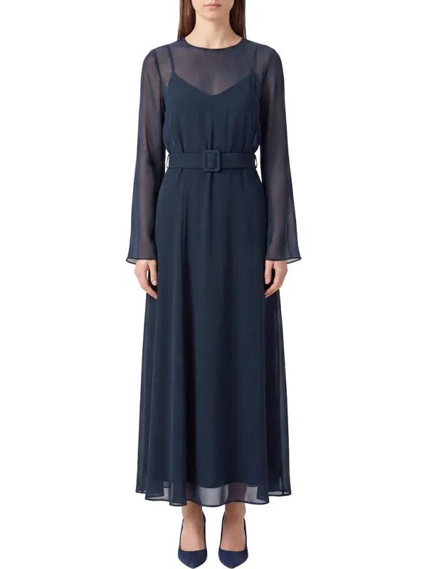 PAROSH P.a.r.o.s.h. Georgette A-line Midi Dress - Blue