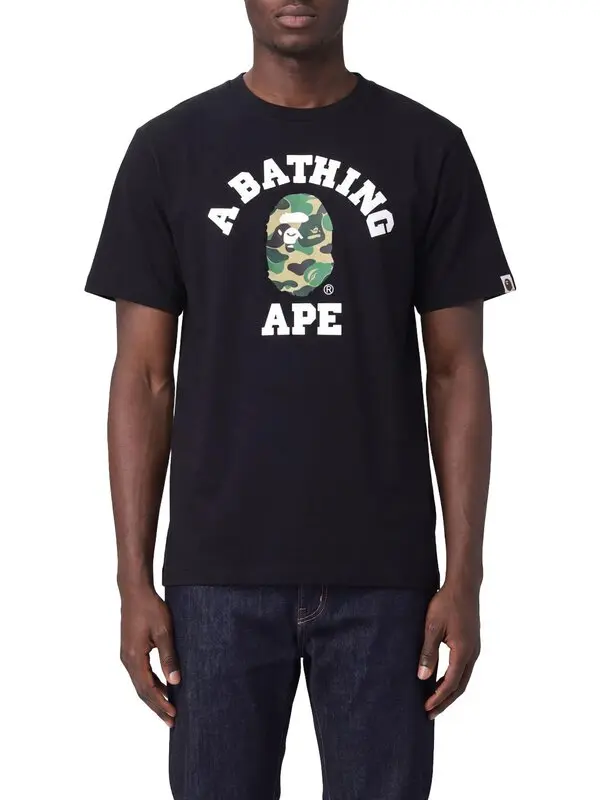A BATHING APE Cotton Jersey T-shirt With Contrasting Chest Logo - Black