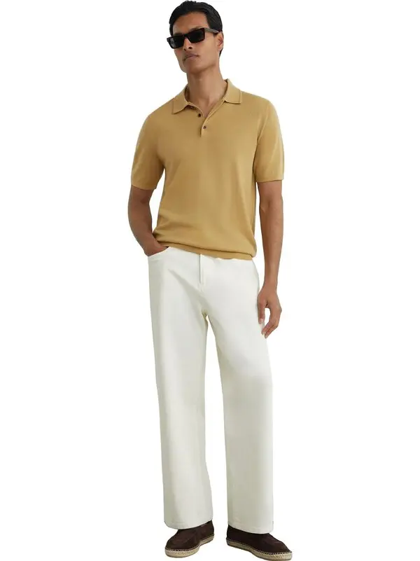 REISS Manor Merino Wool Short-sleeve Polo Shirt - Yellow