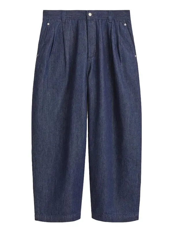 Cos Pleated Denim Barrel-leg Pants - Blue