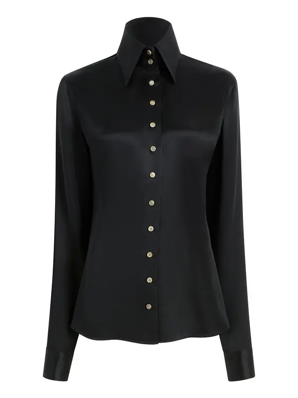 Khaite Ivy High-neck Sculptural Collar Shirt - Black