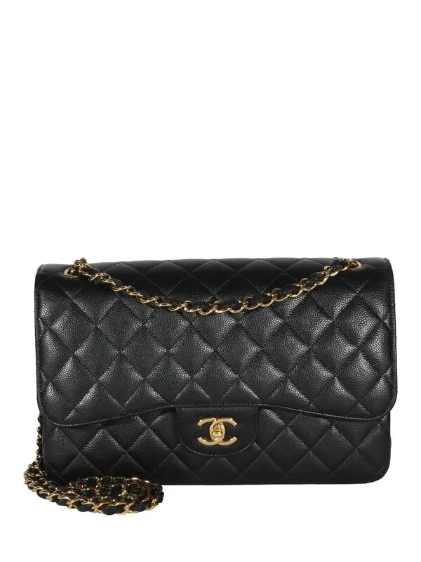 Chanel Quilted Caviar Jumbo Double Flap Bag - Black
