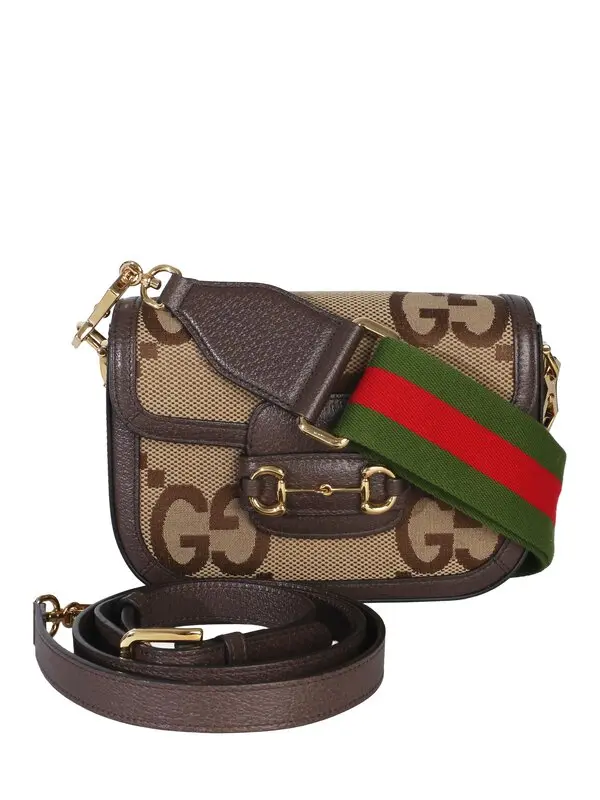 Gucci Jumbo Gg Textured Dollar Calfskin Horsebit 1955 Bag - Brown
