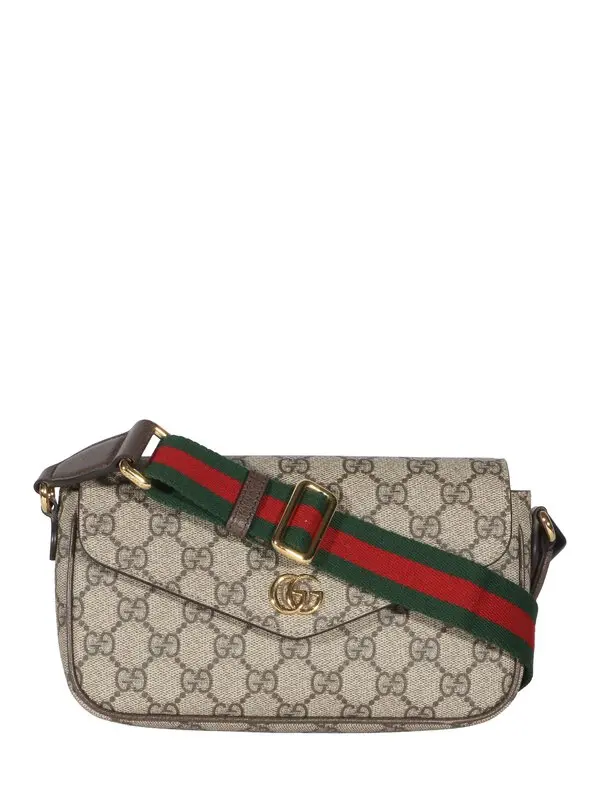 Gucci Gg Supreme Canvas Mini Ophidia Web Envelope Bag - Beige