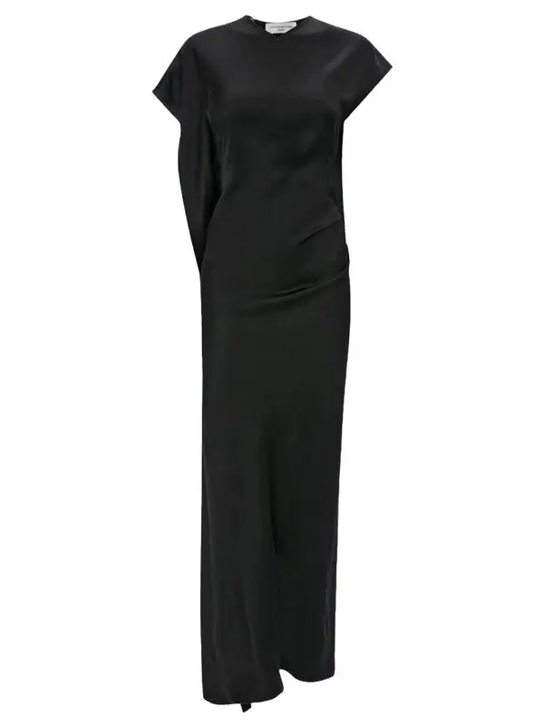 Victoria Beckham Midi Dress With Asymmetrical Hem And Sleeve - Black
