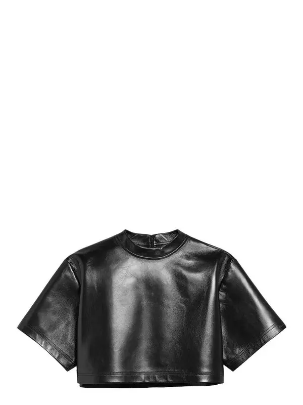 Balenciaga Cropped Leather Tee - Black