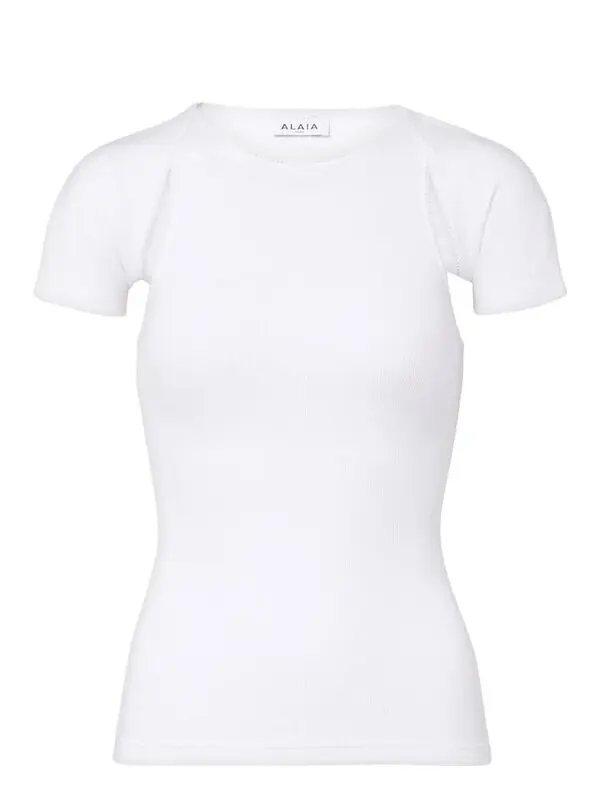 Alaïa Layered Ribbed Knit Jersey T-shirt - White