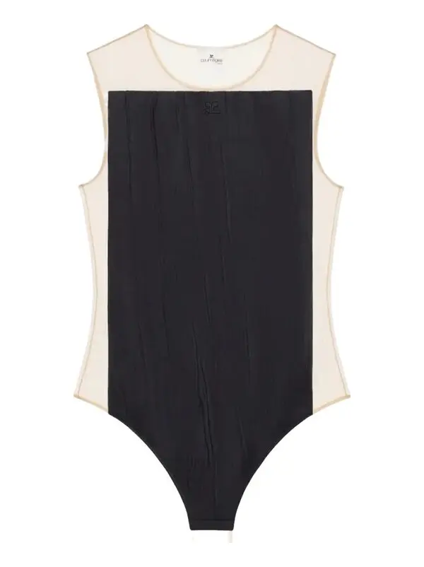 COURRÃ¨GES Courrèges Crinkled Satin Illusion Bodysuit - Black