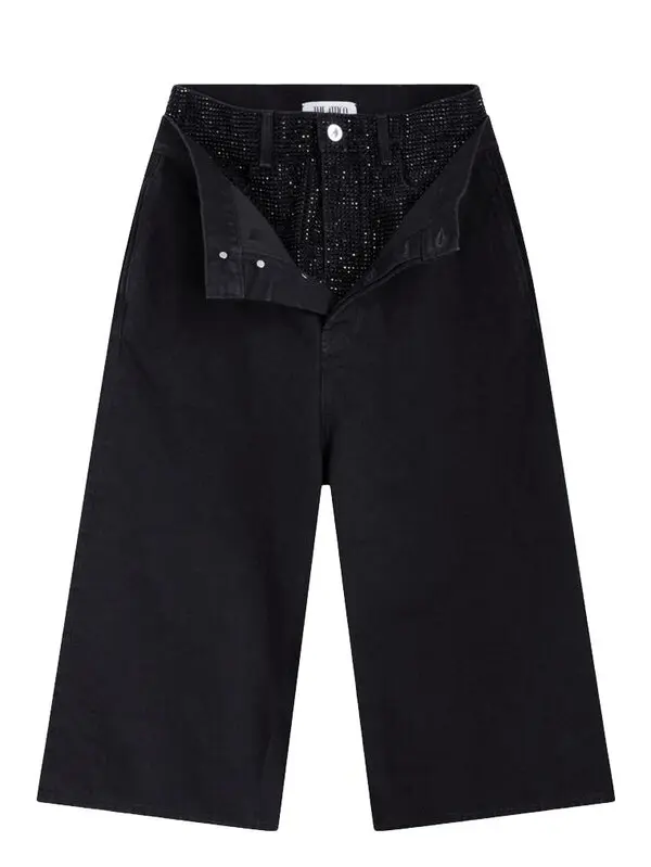 Attico Double Layer Wide Leg Jeans With Crystal Embellishment - Black