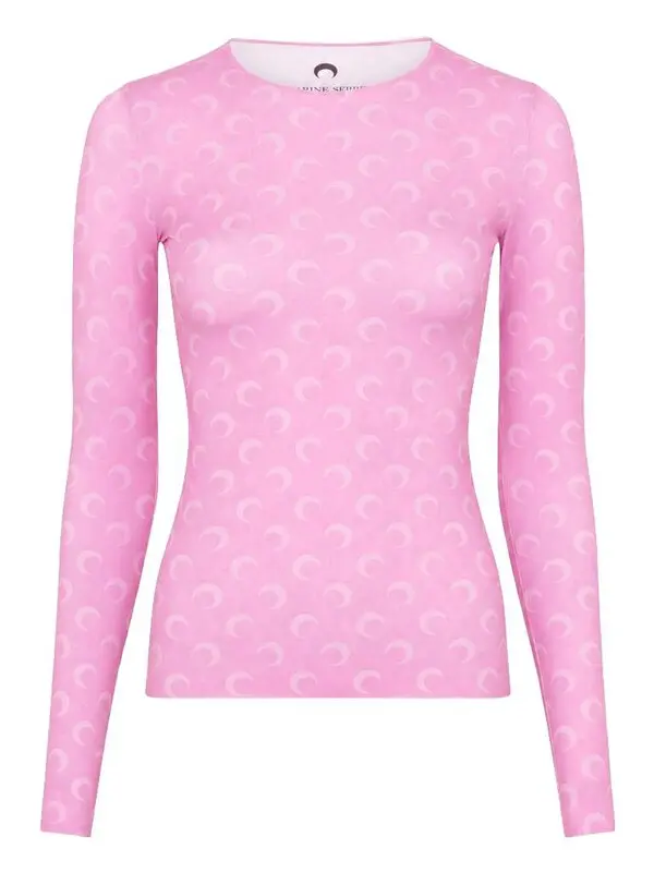MARINE SERRE Moon Print Jersey Long Sleeve Crewneck Top - Pink