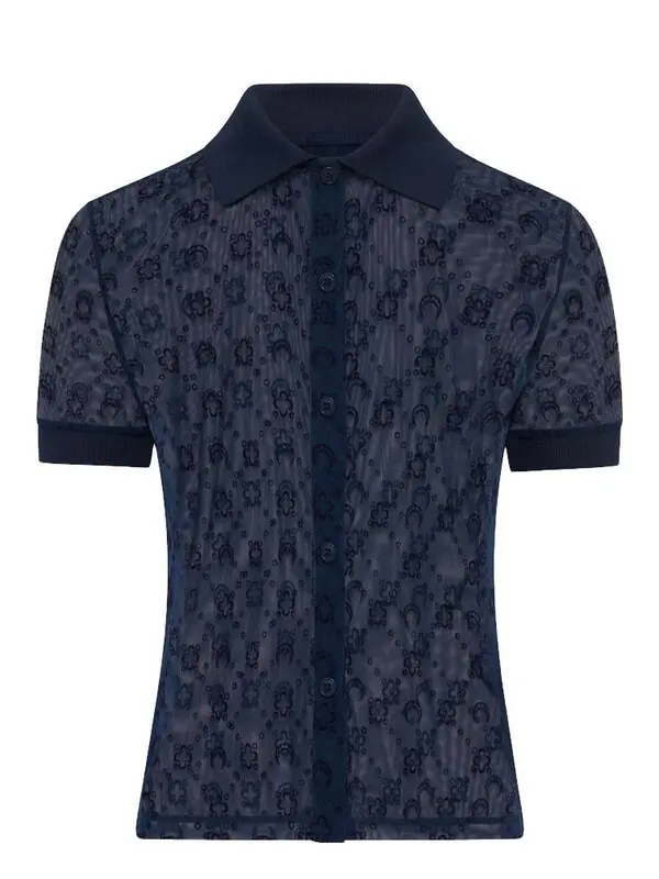 MARINE SERRE Moonogram Mesh Polo Shirt - Navy