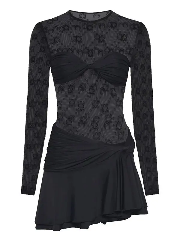 MARINE SERRE Moonogram Mesh Flock Ruffles Mini Dress - Black