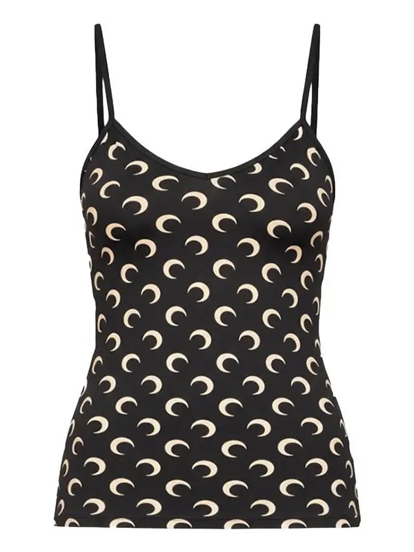 MARINE SERRE Moon Print Jersey Strappy Top - Black
