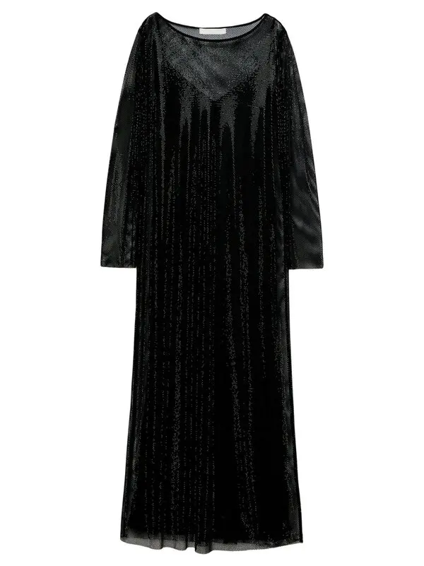 Marina Rinaldi Sparkling Mesh Midi Dress With V-neck Petticoat - Black