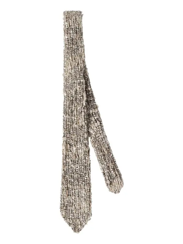 Brunello Cucinelli Dazzling Craquelé Embellished Tie - Beige