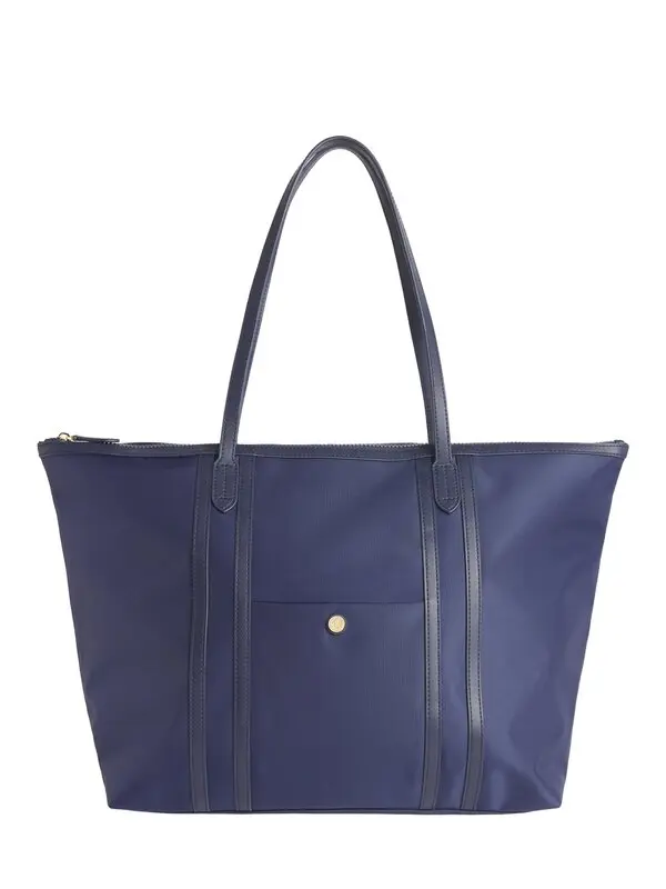 Harrods Nylon Jetsetter Tote Bag With Leather Trim - Navy