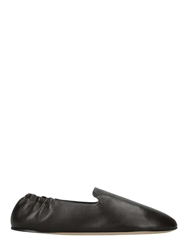 THE ROW Casa Leather Gathered Ankle Slip-on Slippers - Brown