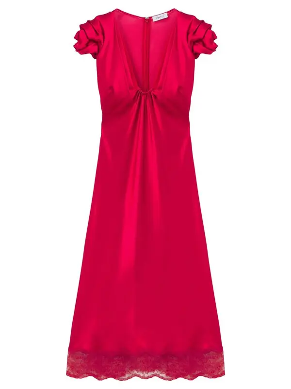 Alexander McQueen Satin Lace Midi Dress - Red