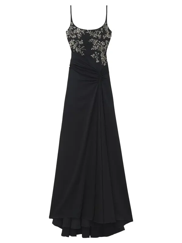 Alexander McQueen Embellished Crepe Satin Gown - Black
