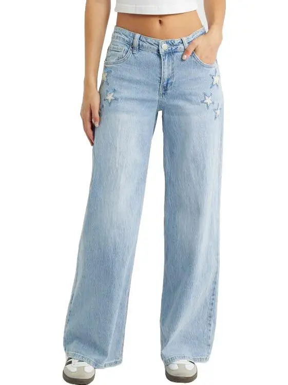 YMI Joey Star Wide Leg Jeans - Light Blue