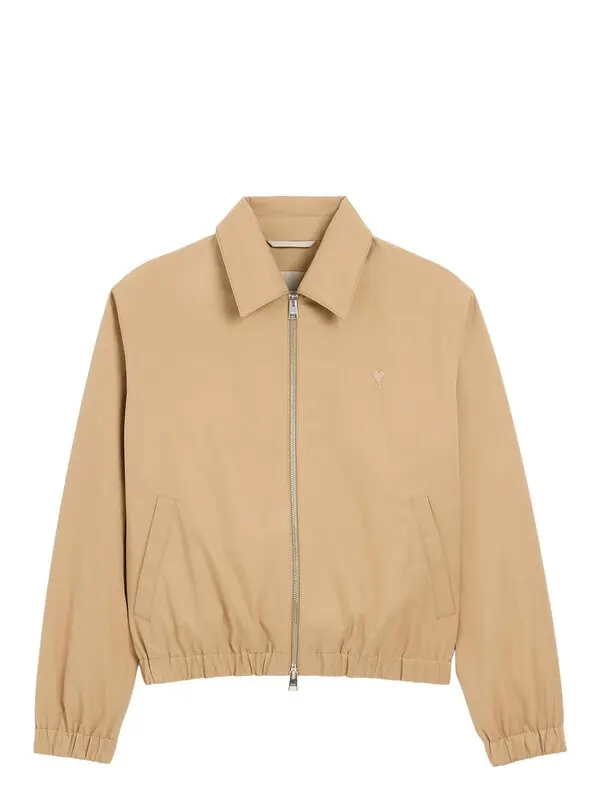 AMI Paris Beige Cotton Padded Jacket With De Coeur Embroidery - Mastic Beige