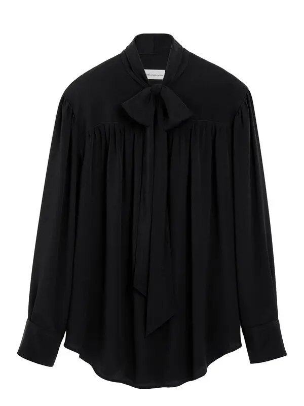 AMI Paris Lavallière Silk-blend Blouse - Black