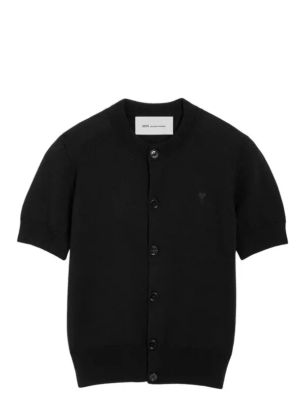 AMI Paris Black Wool Short-sleeve Cardigan - Black/black