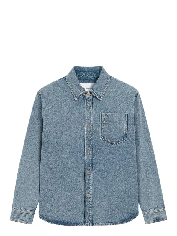 AMI Paris Cotton Overshirt With De Coeur Logo - Blue