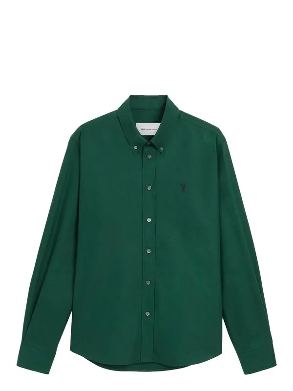AMI Paris Green Cotton Shirt With De Coeur Green - Bottle Green