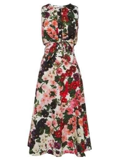 Oscar De La Renta Sleeveless Floral Print Midi Dress - Nude