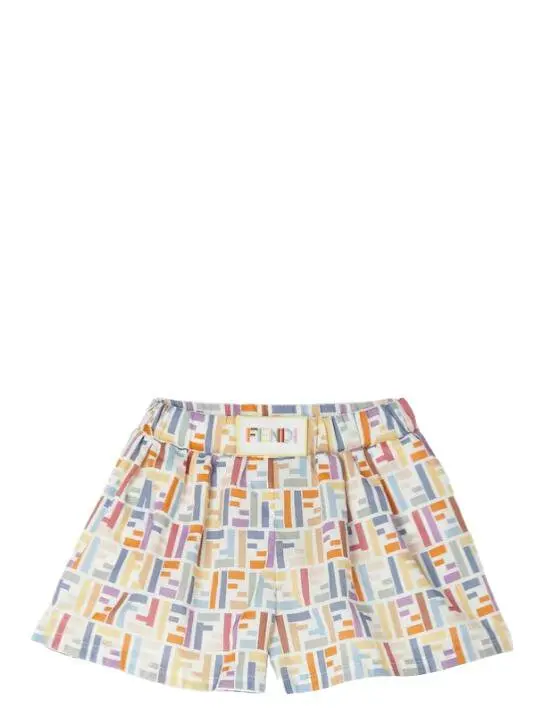 Fendi Multicolor Ff Logo Cotton Muslin Shorts - Nude