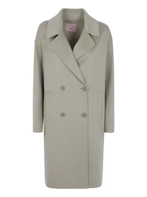 TWINSET Double-breasted Long-sleeved Coat With Notched Lapel And Vented Back - Gray