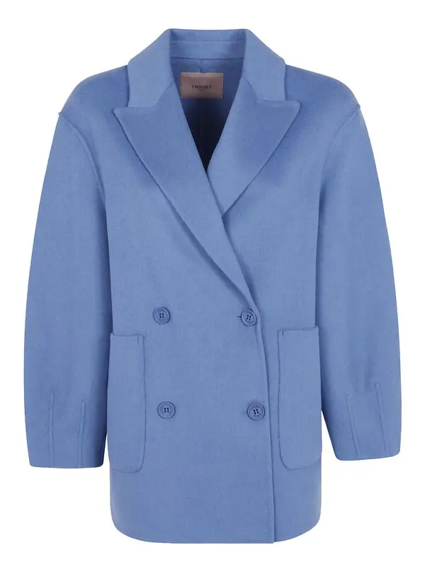 TWINSET Double-breasted Long-sleeved Coat - Blue