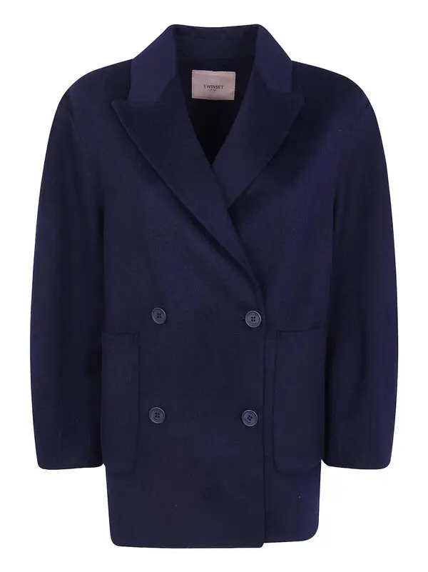 TWINSET Double-breasted Long-sleeved Coat - Black