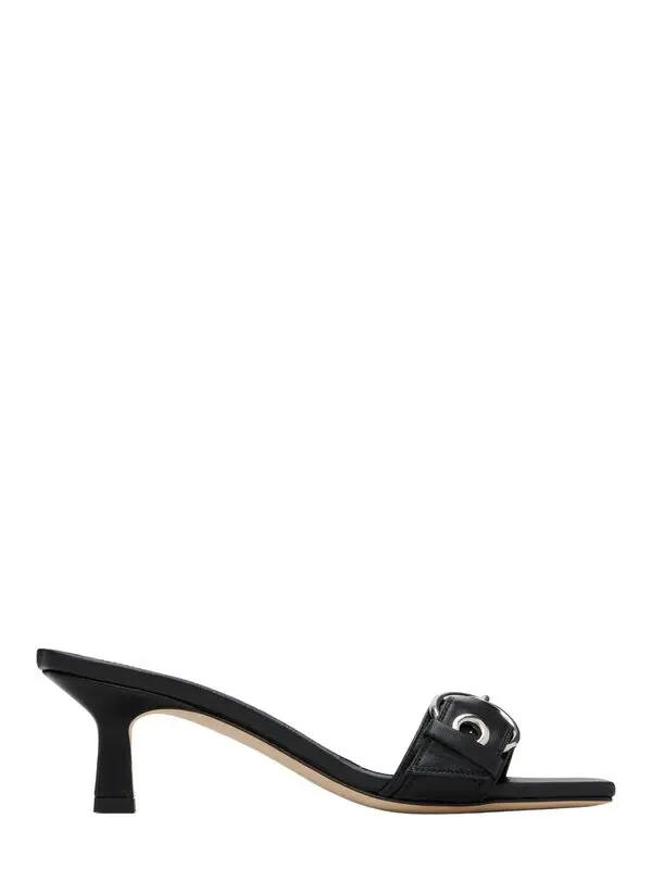 AeydĒ 55mm Gilly Leather Square Toe Open Toe Pumps With Pin Buckle - Black
