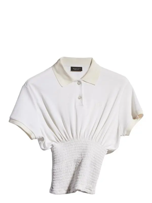 Gucci Striped T-shirt With Smock Embroidery And Double G Logo - White