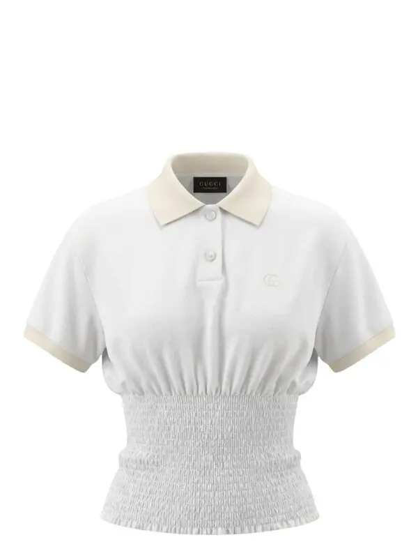 Gucci Striped T-shirt With Smock Embroidery And Double G Logo - White