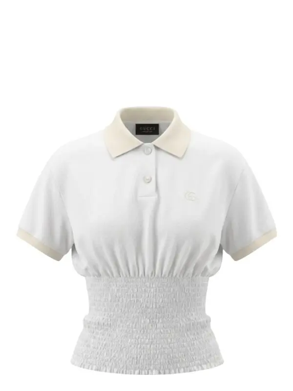 Gucci Striped T-shirt With Smock Embroidery And Double G Logo - White