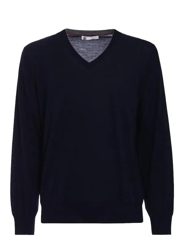 Brunello Cucinelli V-neck Knitted Jumper - Black