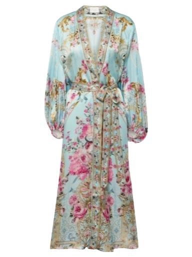 Camilla Embellished Floral Silk Satin Robe - Multicolor