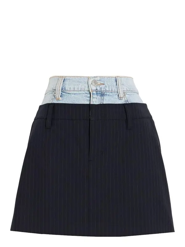 Simkhai Rilee Denim-trimmed Pinstriped Woven Mini Skirt - Midnight Blue