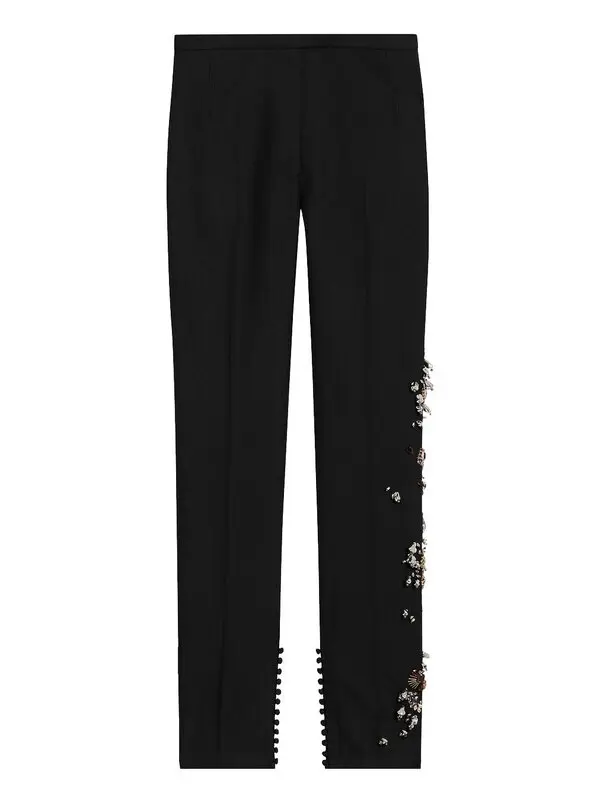Dries Van Noten Embellished Herringbone Wool Slim-leg Pants - Midnight Blue