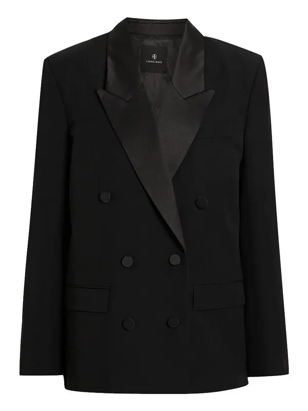 ANINE BING Ross Double-breasted Wool Twill Blazer - Black