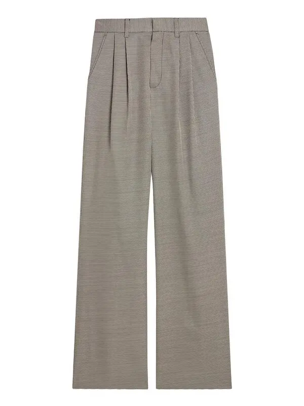 ANINE BING Carrie Pleated Houndstooth Wool-blend Straight-leg Pants - Black