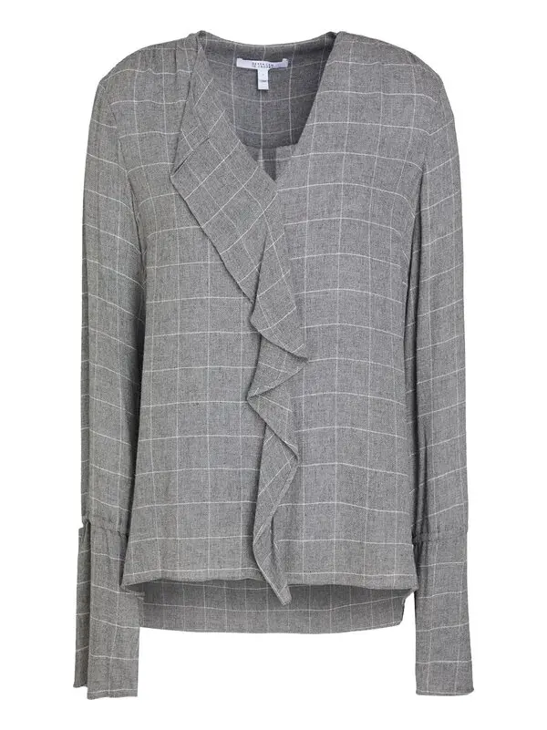 Derek Lam 10 Crosby Ruffled Checked Twill Blouse - Gray