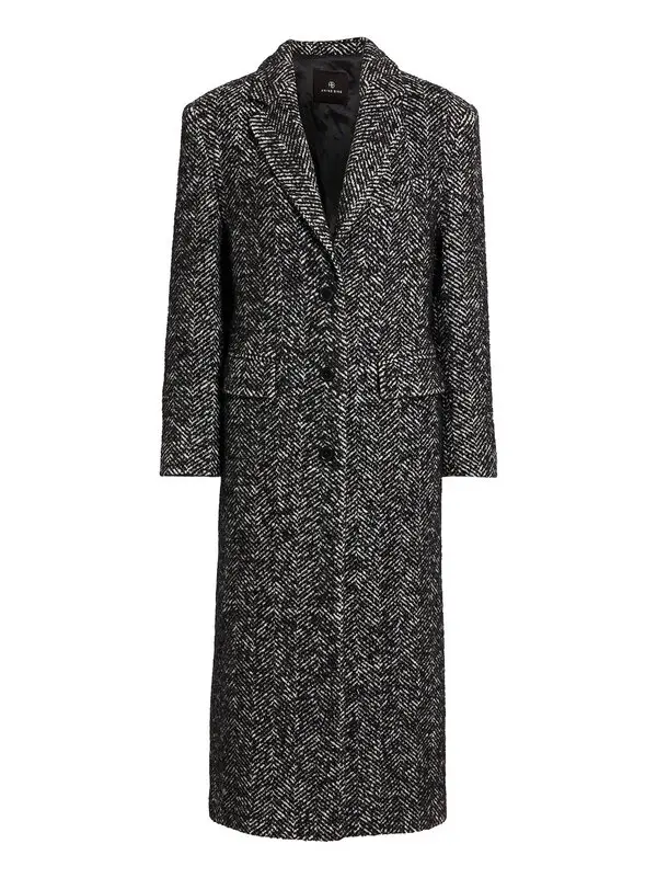 ANINE BING Quinn Herringbone Wool-blend Tweed Coat - Black