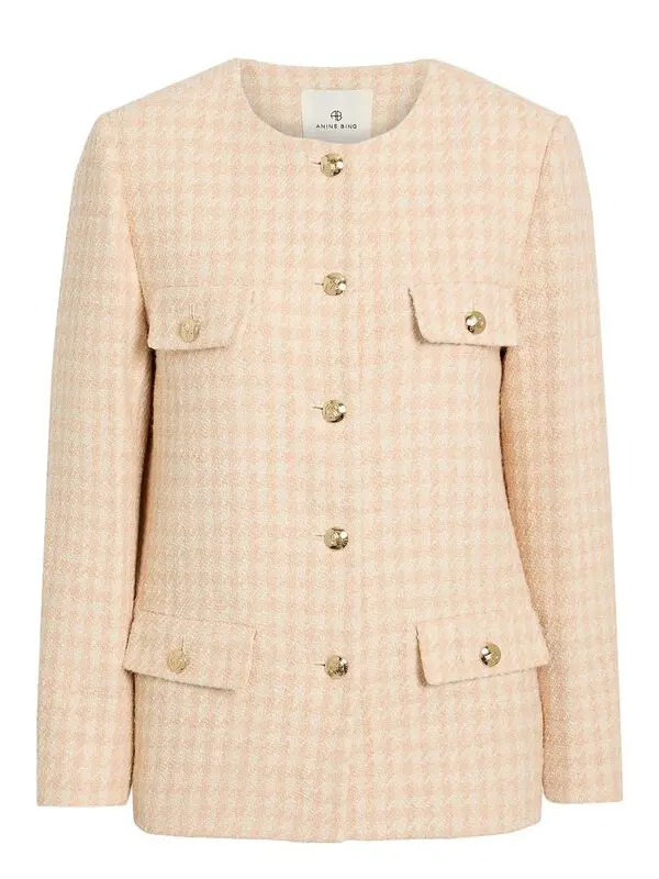 ANINE BING Janet Houndstooth Tweed Jacket - Blush